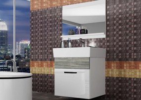 Koupelnový nábytek Belini bílý lesk / šedý antracit Glamour Wood + umyvadlo + zrcadlo  KOR PM 1/1/W/WGW1/0/ZW