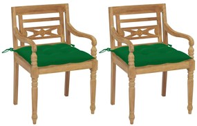 Židle Batavia 2 ks se zelenými poduškami masivní teakové dřevo,  3062147