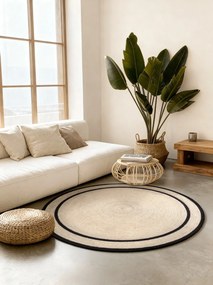 Hanse Home, Kusový koberec Jute Braided 106331 Natural Black kruh, 200x200 (průměr) kruh, černobílá, chodba / předsíň