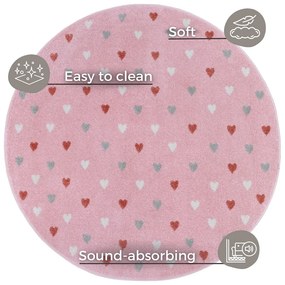 Růžový dětský koberec ø 140 cm Little Hearts – Hanse Home
