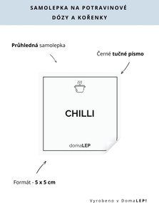 Samolepka na kořenky CHILLI průhledná 5 × 5 cm tučné písmo