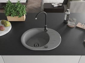 Mexen Kevin, granitový dřez 586x458x190 mm, 1-komorový, šedá s černým sifonem, 6517581005-71-B