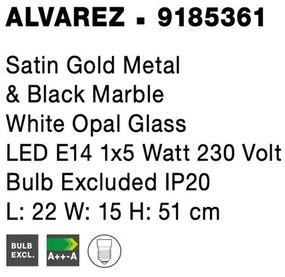 Nova Luce Stolní lampa ALVAREZ saténový zlatý kov a černý mramor bílé opálové sklo E14 1x5W