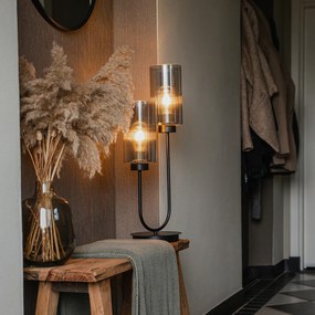Stolní lampa v Art Deco stylu černá s kouřovým sklem 2-světlo - Laura