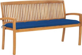 vidaXL Stohovatelná zahradní lavice s poduškou 159 cm masivní teak [3063323] Barva: Modrá