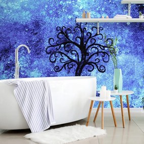 Tapeta strom života na modrém pozadí - 225x150 cm