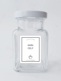 Samolepka na kořenky KMÍN CELÝ bílá 3 × 4 cm základní písmo