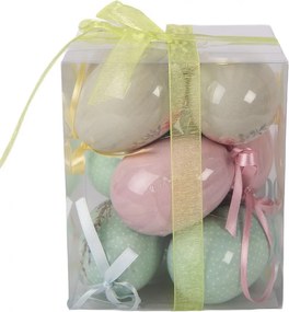 9ks dekorace barevné závěsné vajíčko s králíčky a kuřátky Spring Egg - Ø 5*8 cm