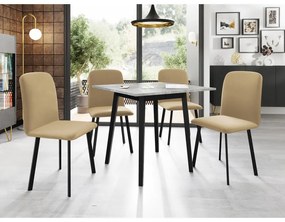 Rozkládací stůl Renkiz S 85/85 se 4 židlemi Lekoz, Barva dřeva: šedý mramor + černá, Potah: Amor Velvet 4302