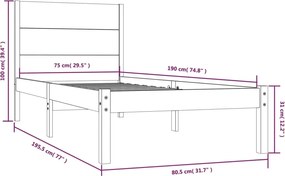 vidaXL Rám postele masivní dřevo 75 x 190 cm Small Single [3104115] Barva: Černá