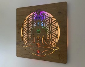 Li-Go "Čakry" světelný obraz s baterií 80x80cm varianta: ovládání na obraze bez dálkového ovladače, provedení: dub