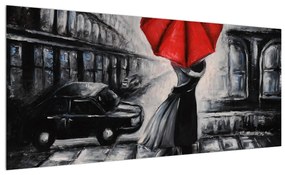Obraz zamilovaného páru pod deštníkem (100x40 cm)