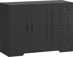 HOMCOM Sideboard, komoda, moderní styl, 4 zásuvky, 1 skříňka, 105 x 40 x 76 cm, černá