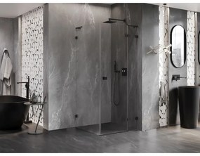 Mexen Lunar, L pravý výklopný sprchový kout 80 x 80 cm, 8mm čiré sklo, černý profil, 834L-080-080-70-00-P