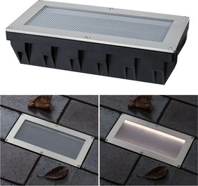 P 95744 Solární LED zemní svítidlo Sorea soumrakový senzor IP67 hranaté 200x100mm 3000K 0,3W 3,7V kov kartáčovaný ABS/polykarbonát/ocel - PAULMANN