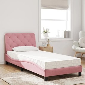 Postel s matrací růžová 90 x 200 cm samet 3208639