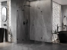 Mexen Lunar, pětiúhelníkový sprchový kout s levým sklonem 90 x 100 cm, 8mm čiré sklo, černý profil, 831-090L-100P-70-00-L