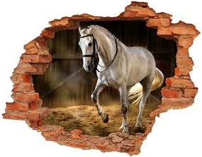 Wallmuralia Díra 3D fototapeta na stěnu Bílý kůň ve stáji 90x70 cm