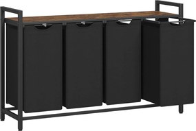 Koš na prádlo, 4 přihrádky, koš na prádlo 116×33×72 cm, černý a rustikální hnědý