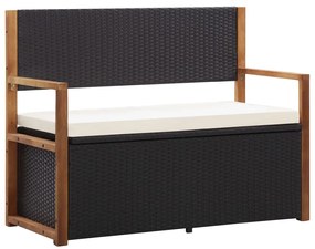 Úložná lavice 115 cm polyratan a masivní akáciové dřevo černá - Default Title