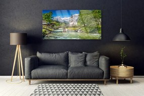 akrylový obraz Kostel Most Jezero Příroda 120x60 cm