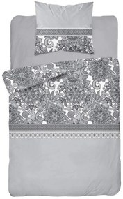 Bavlněné saténové povlečení pudrově šedé glamour ozdoby pruhy, rozměr 140×200 vzor 3829 B Detex