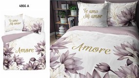Detexpol Bavlněné povlečení 160x200 bílé vřesové květy Amore 4866 A Holland 73