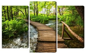 Vícedílný obraz Dřevěný Most V Lese Nedostatek Nedostatek Přírodní plátno 180x120