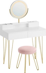 Toaletní stolek s nabíjecí stanicí a LED osvětlením Vasagle Virmo 80 cm bílý/zlatý