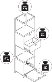 Tchibo - Kovový regál »Cn3 Slim Line« se 2 přemístitelnými zásuvkami a 1 přemístitelnými výklopnými dvířky - barva: bílá
