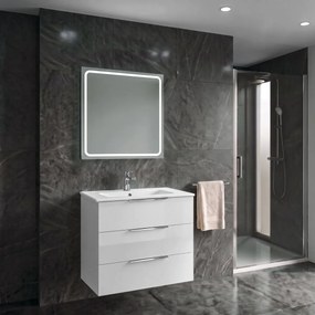 Sapho Cirasa koupelnový set skříňka 70 cm s umyvadlem a LED zrcadlem 3x zásuvka bílá lesk KSET-102