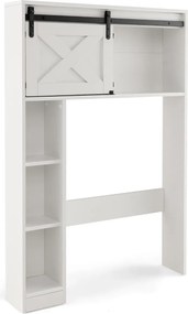 Costway Dřevěná toaletní skříňka WC police s posuvnými dveřmi – 84 × 17 × 128 cm