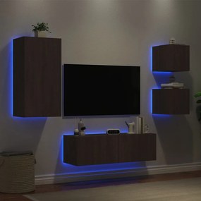 4dílná obývací stěna s LED osvětlením hnědý dub - Default Title