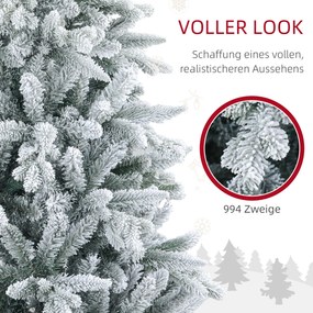 HOMCOM Vánoční stromek 180 cm, zasněžený, zpomalující hoření, kovový podstavec, tvarovatelné větve, zelený