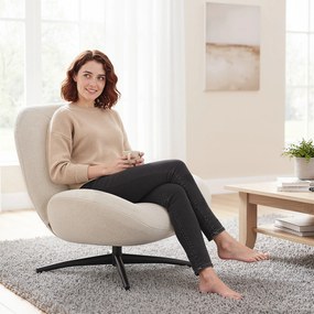 HOMCOM Otočné křeslo do obývacího pokoje, lounge křeslo se širokým sedadlem, integrovanou opěrkou rukou, vzhled chenillu, krémově bílá