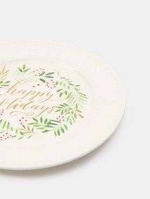 Sinsay - Vánoční keramický talíř s nápisem Happy Holidays - bílá