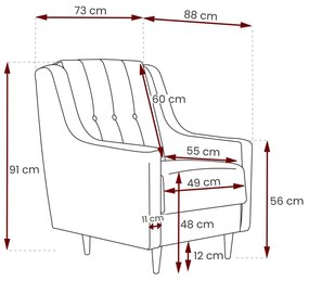 Křeslo PLATON | 73 cm | VÝBĚR TKANINY a NOŽIČEK