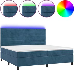 Box spring postel s matrací a LED tmavě modrá 200x200 cm samet 3136207