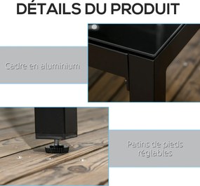 Obdélníkový zahradní stůl Outsunny pro venkovní jídelnu pro 8 osob s tvrzeným sklem a hliníkovým rámem 180 x 80 x 72 cm Černý