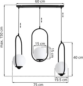 Závěsné svítidlo Florence, 3x bílé skleněné stínítko, b, UI