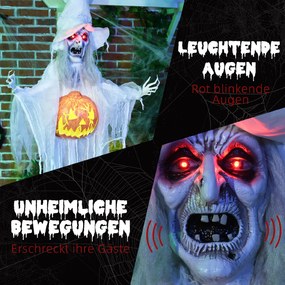 HOMCOM Halloween duch, Halloween dekorace, zvuková funkce, s pohybovým senzorem a LED světly, 60 cm x 18 cm x 183 cm