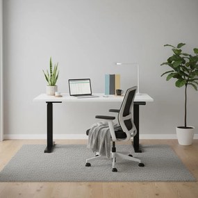 Výškově nastavitelný stůl OfficeTech D, 140 x 80 cm, černá podnož, bílá