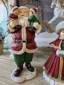 Červená vánoční dekorace socha Santa s dětmi - 10*8*21 cm