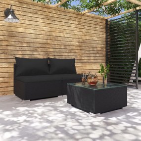 vidaXL 3dílná zahradní sedací souprava s poduškami polyratan [3101405] Barva: Černá