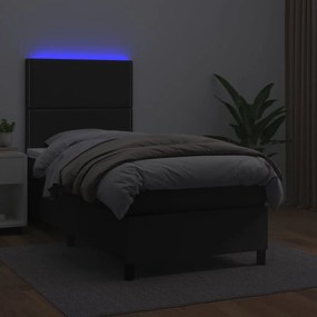 Box spring postel s matrací a LED černá 100x200 cm umělá kůže 3135867