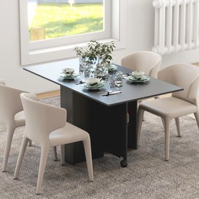 HOMCOM Skládací Stůl na Kolečkách, Moderní Jídelní Stůl, Úsporný Skládací, Moderní Design, s Kolečky, Úložné Poličky, 140 × 80 × 74 cm, Černý