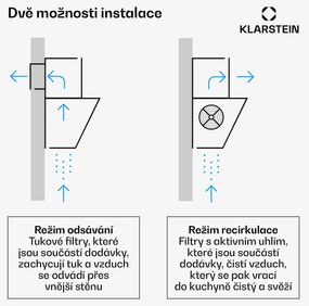 Klarstein Athena šikmá digestoř | režim odsávání vzduchu a recirkulace | 404 m³/h | 56 W | 90 cm