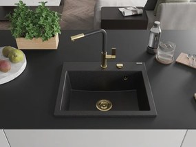 Mexen Oscar, 1-komorový granitový dřez 580x490x205 mm, černá-stříbrná metalíza, 6519581000-73-G