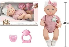 TEDDIES Panenka miminko s dudlíkem a chrastítkem / 28 cm / Pevné tělo