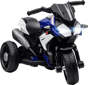HOMCOM Dětská elektrická motorka se 3 koly pro děti od 3 let s 6V dobíjecí baterií, hudební klakson, světlomety 86x42x52 cm černá a modrá | Aosom